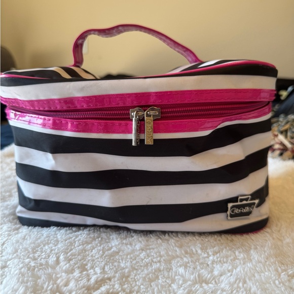 Caboodles | Bags | Caboodles Black And White Striped Bag With Pink ...